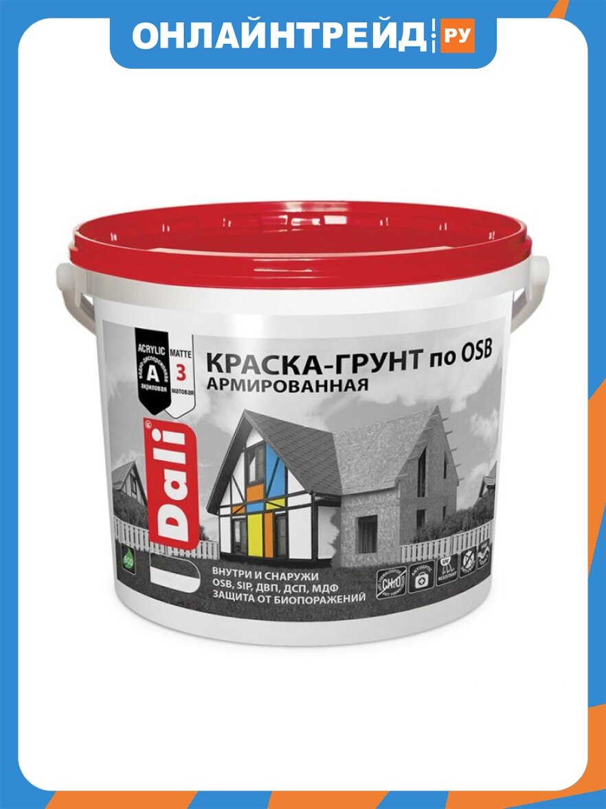 Краска-грунт по OSB Dali , армированная, матовая, база C, бесцветная, 12 кг