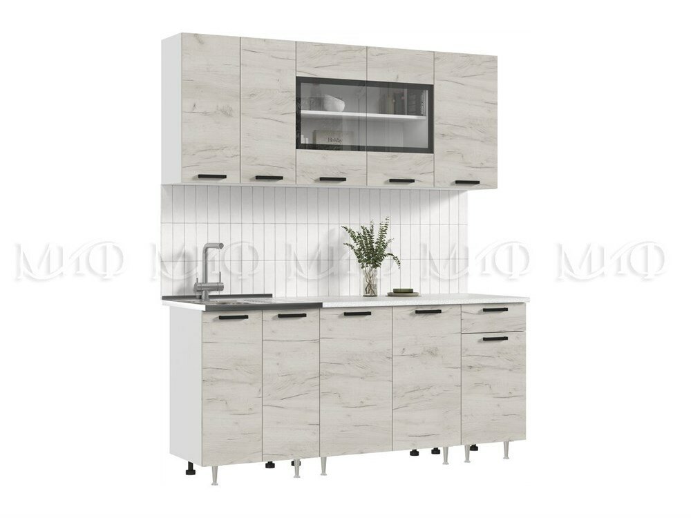 МИФ Кухня Рио NEW Дуб Крафт белый Столешница Сонома 1800 1800 дуб крафт белый