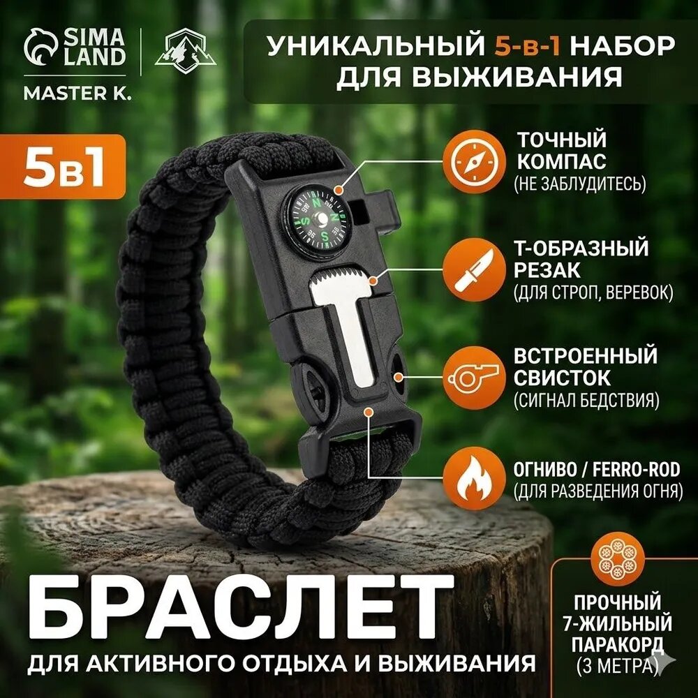 Тактический браслет для выживания 5 в 1, паракорд, зеленый