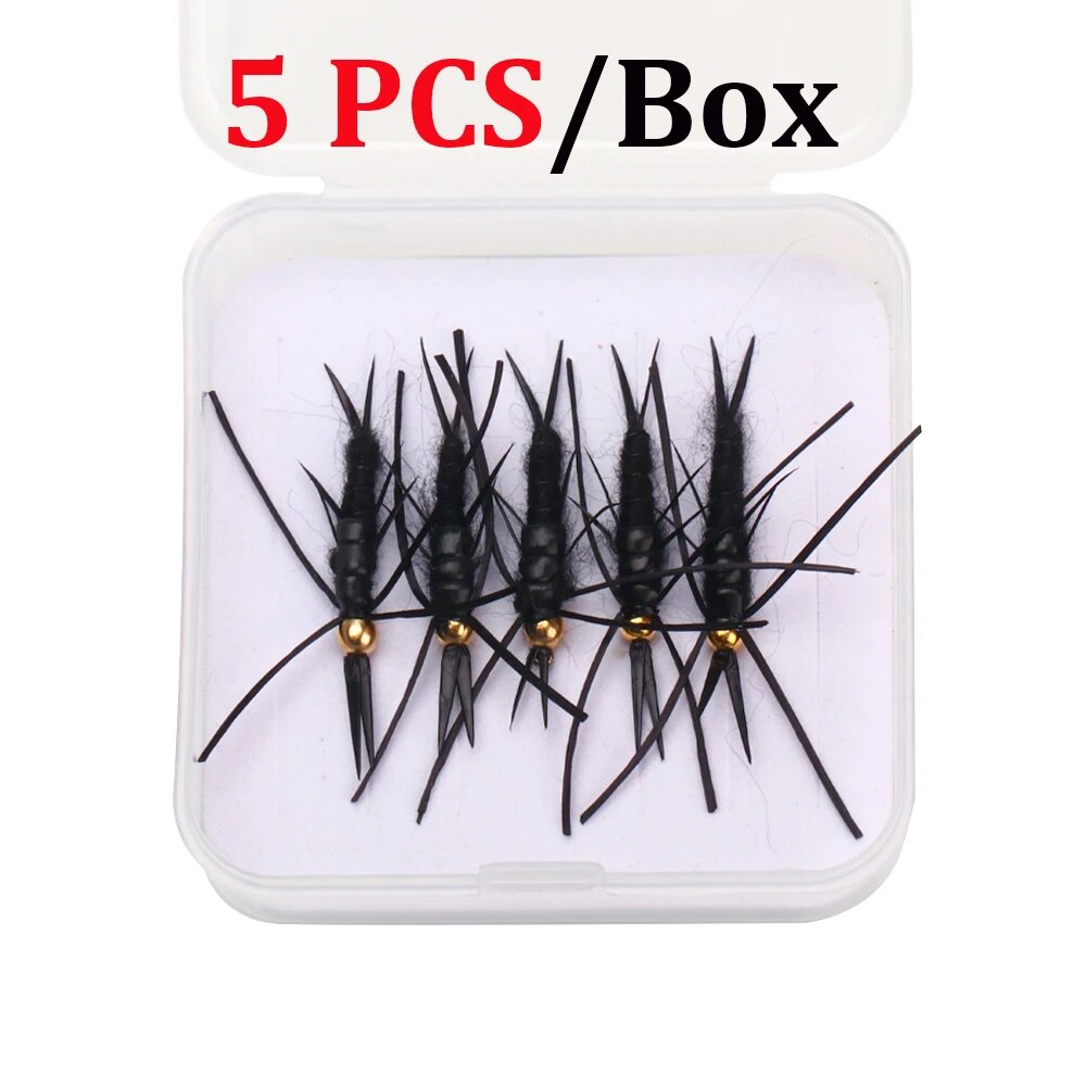 5 шт. Рыболовные приманки Stonefly Nymph #8 черные латунные