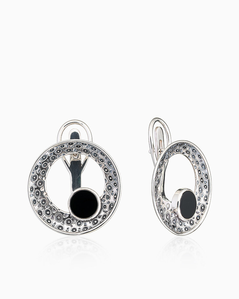 Серьги, серебро, 925 проба, оникс