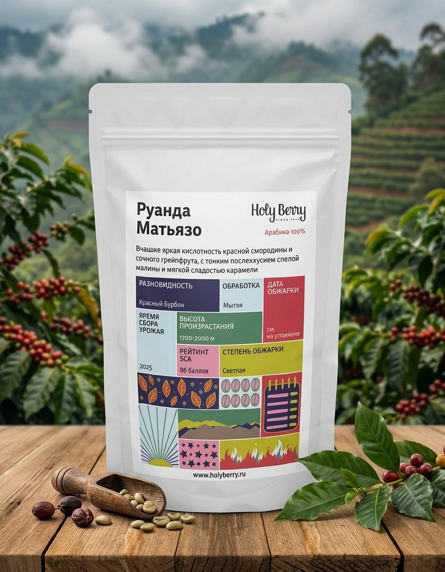 Holy Berry Зерновой кофе Руанда Матьязо 200 гр. 100% Арабика