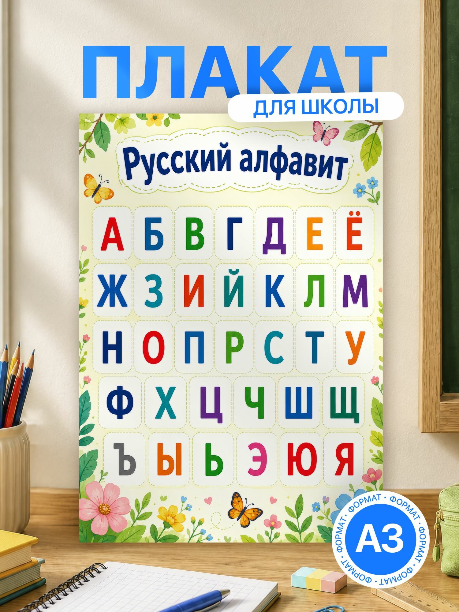 Алфавит плакат русский для детей на стену