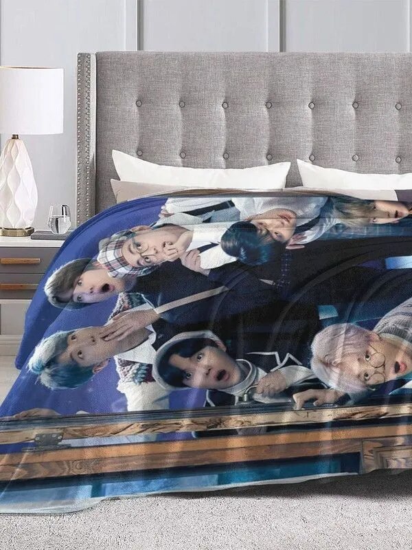 MXEB Плед с фотопринтом BTS Пледы БТС , Фланель, 100 см х 75 см