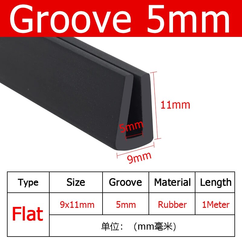 Резиновая уплотнительная лента черная 1 метр Flat-Groove 5mm