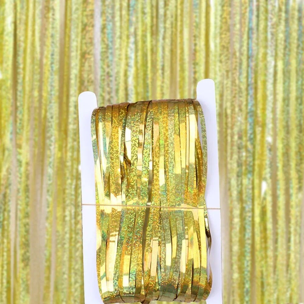 Золотая фольгированная занавеска с розовой бахромой 3M, Желтый, Gold