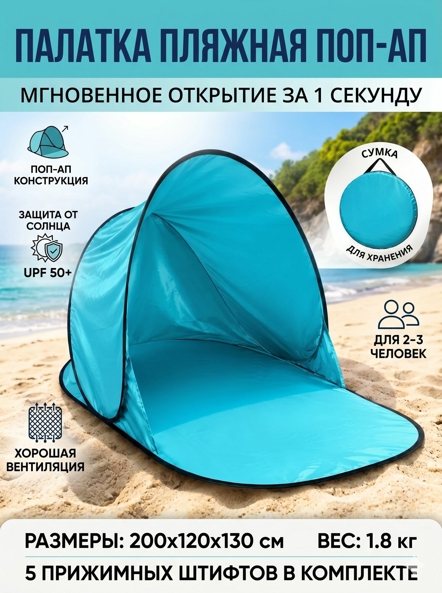 Пляжный зонт, синий