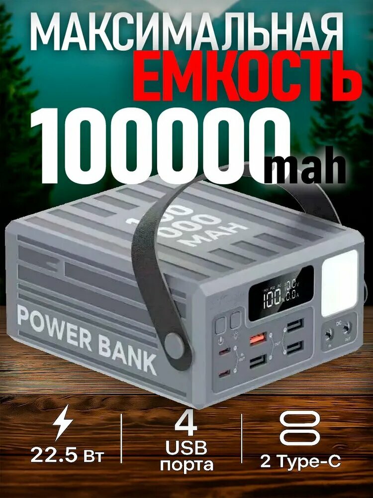 Повербанк 100000mah с быстрой зарядкой 22.5W Серый, model 120000mah