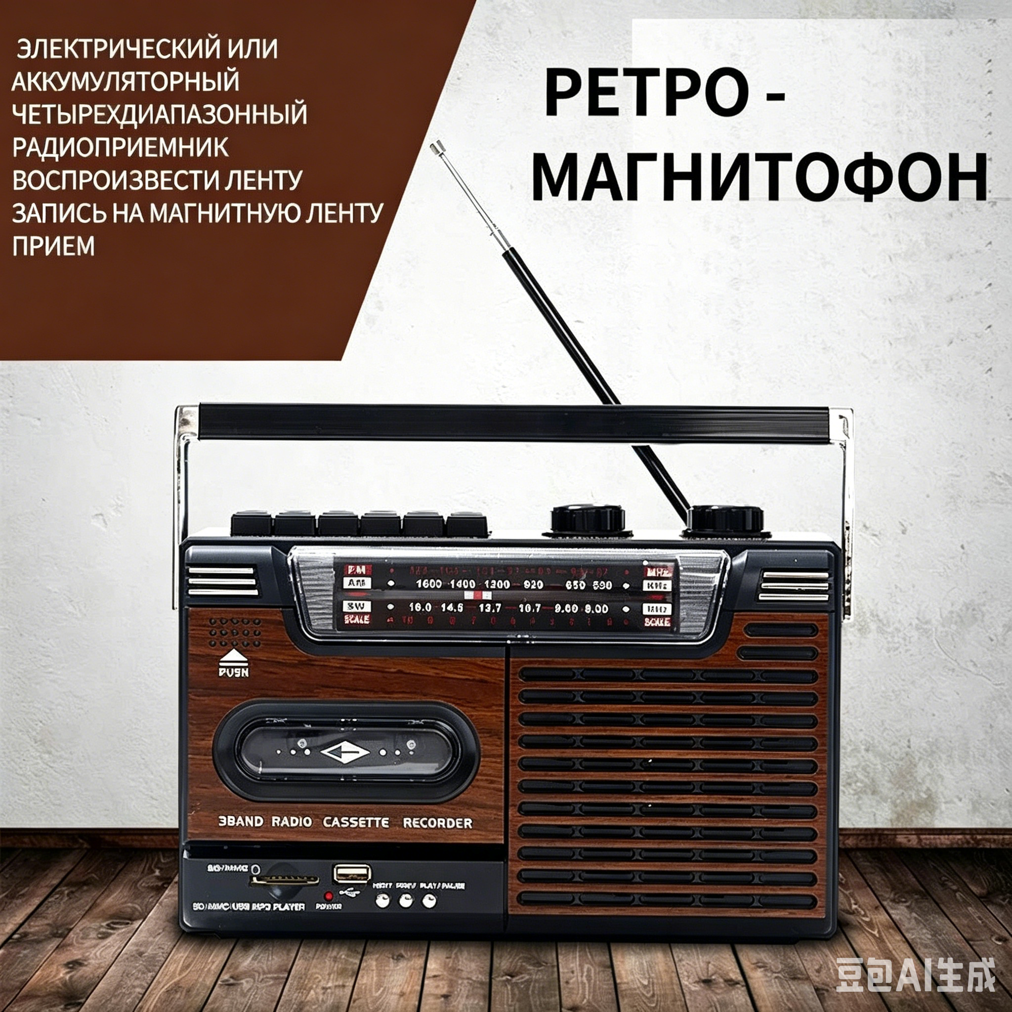 Четыре старинных магнитофона, магнитофон, радио, USB SD - карта.