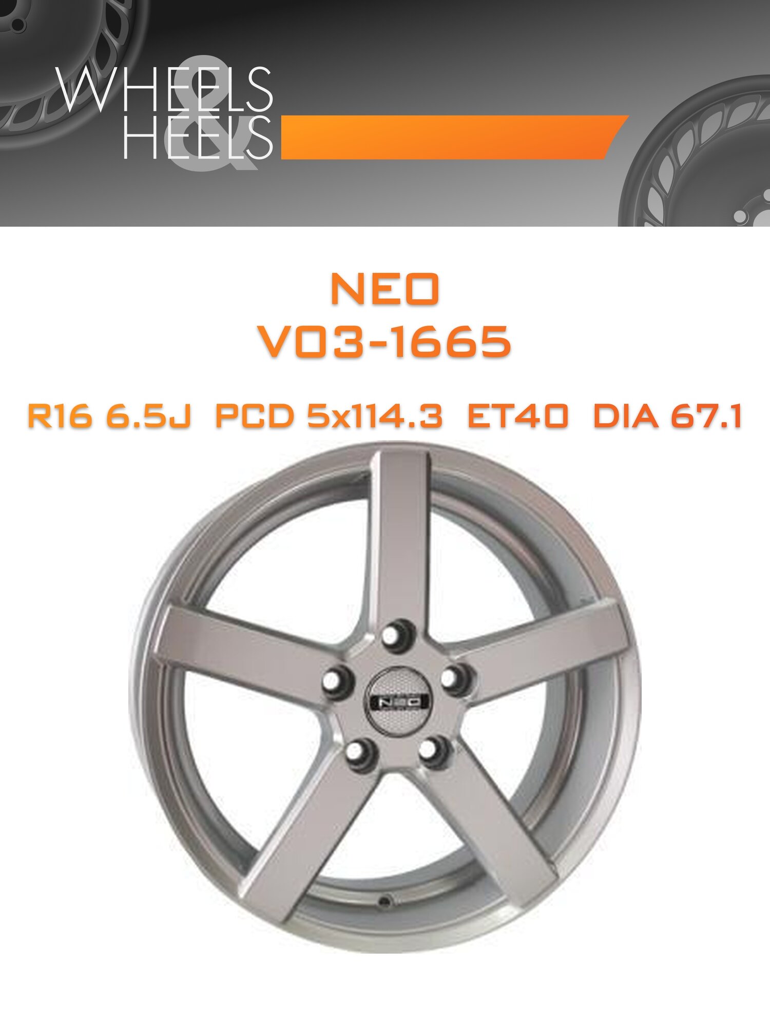 Диск автомобильный литой NEO V03-1665 16x6.5 5x114.3 et40 dia67.1 Серебристый