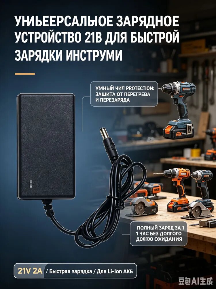 Зарядное устройство для аккумуляторов, 21В 2А адаптер питания для литиевых батарей шуруповерта, электропилы, болгарки и беспроводного электроинструмента.