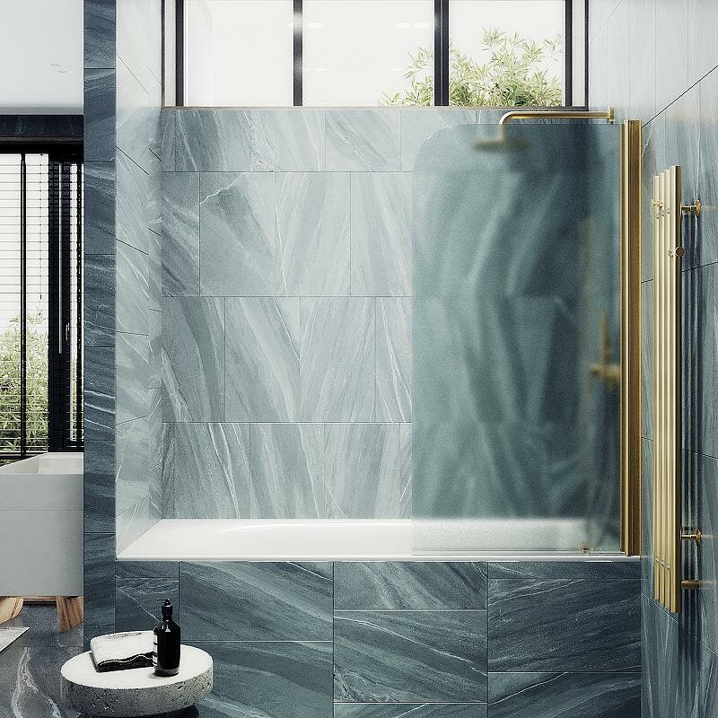 Шторка на ванну Maybah Glass MGV-610-3 500x1400 поворотная на монопетле Золото стекло сатиновое