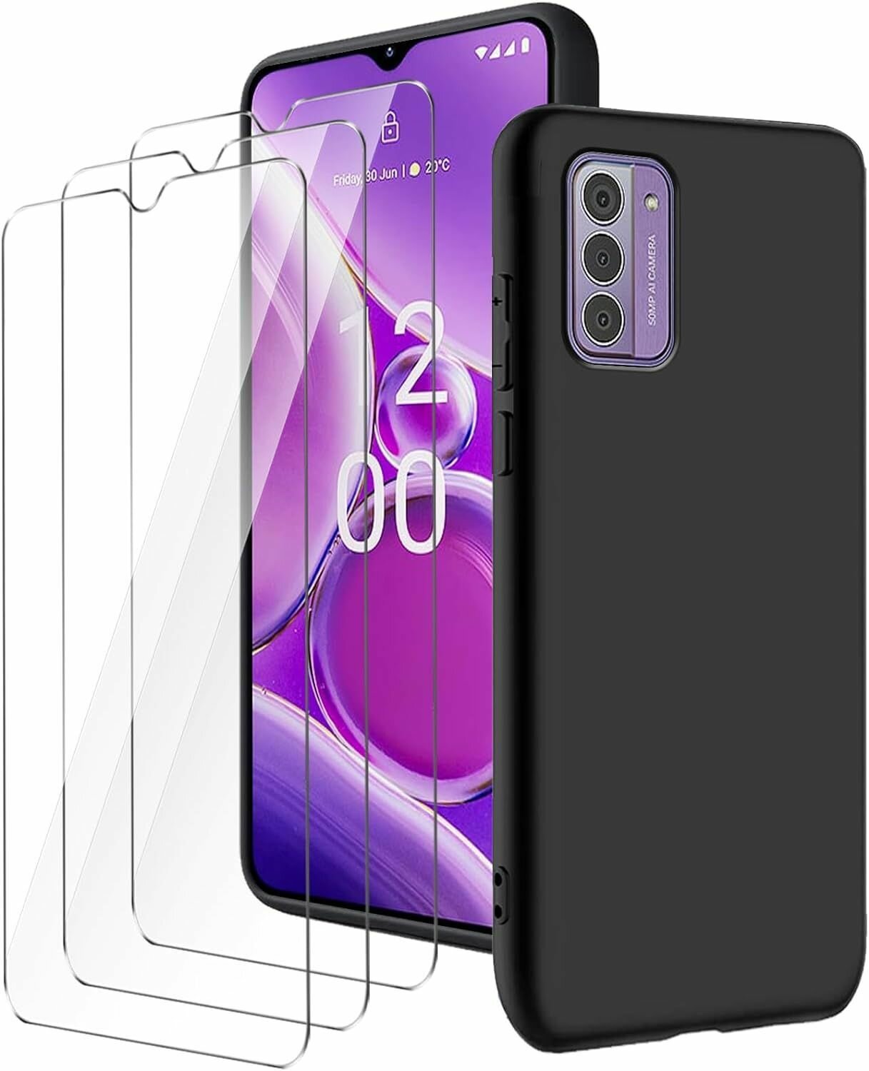 Чехол для Nokia G42 / Нокиа G42 + 3X пленка из закаленного стекла - силиконовый гель-бампер, мягкий защитный чехол из ТПУ (6,56 дюйма)
