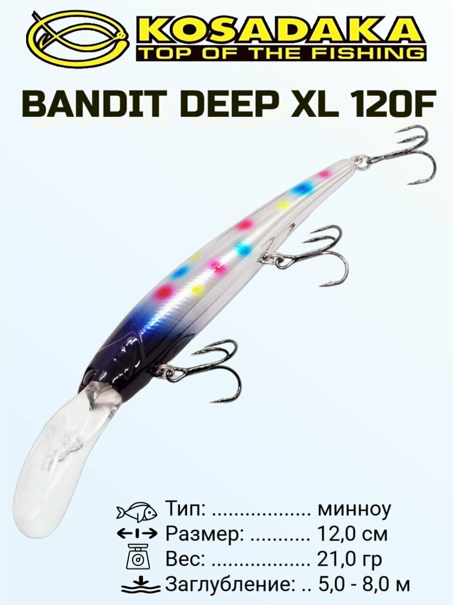 Воблер Kosadaka Bandit Deep XL 120F, плав, 120мм, 21г, 5-8м, цв. B84
