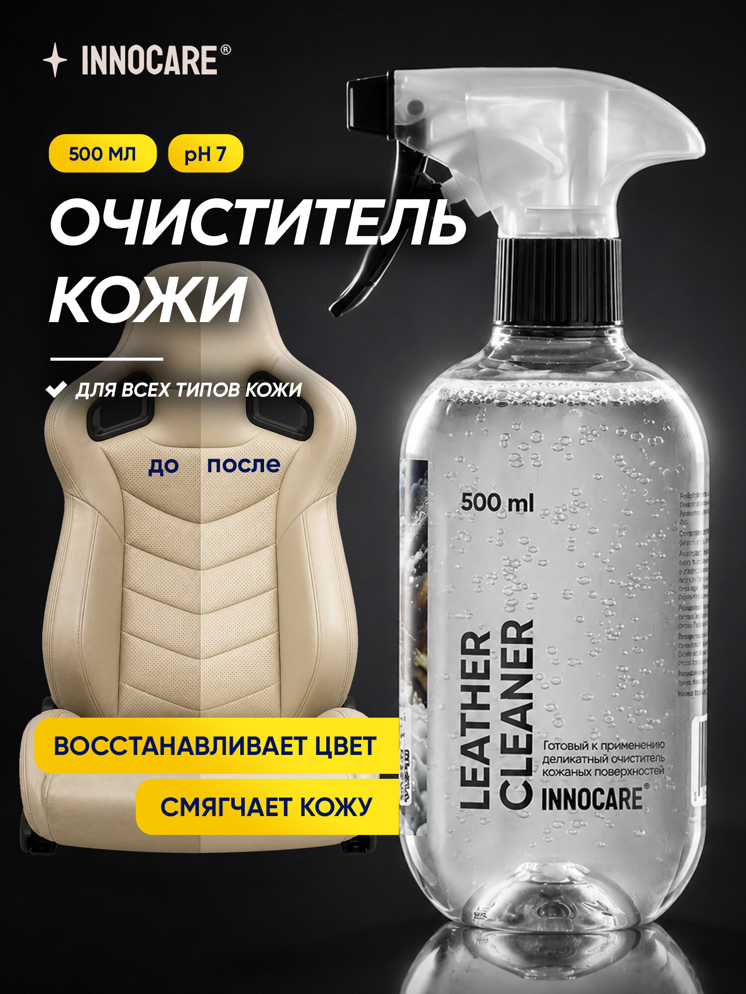 Деликатный очиститель кожи салона автомобиля Innocare Leather Cleaner, 500 мл
