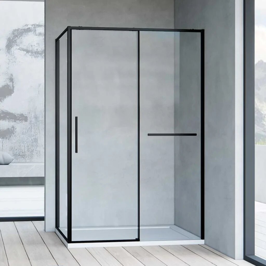 Душевой уголок Vincea Slim Soft VSR-1SS8011CLB 110x80, профиль черный, стекло прозрачное