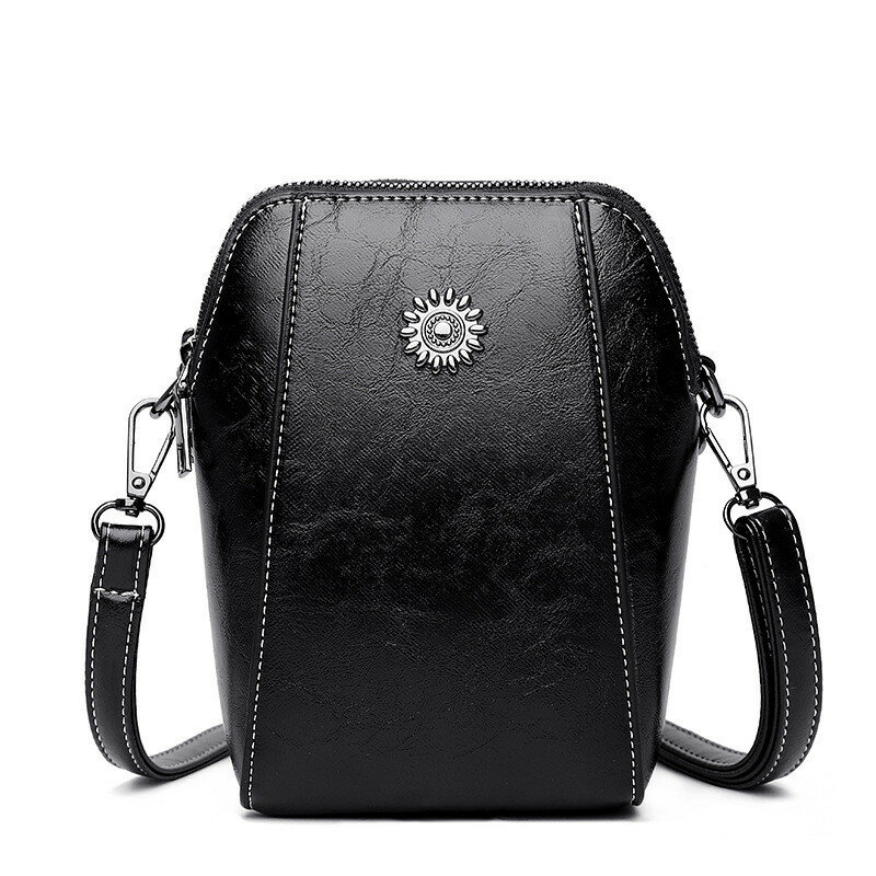 Womens fashionable pu phone bag with oval shape and versatile daily style nike, black