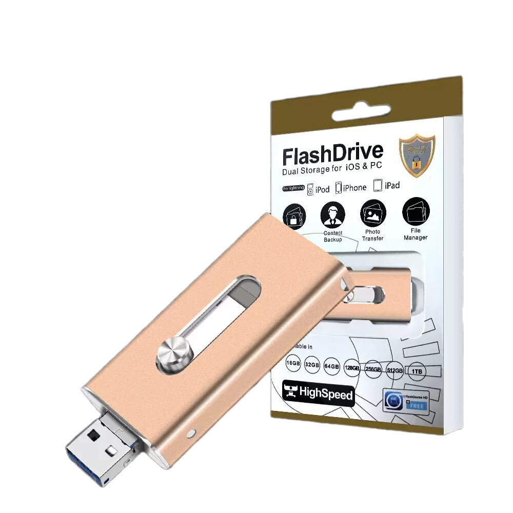 Высокоскоростной флеш-накопитель USB 3.0 для iPhone и Android, 128 ГБ, золотой цвет - быстрая передача данных для