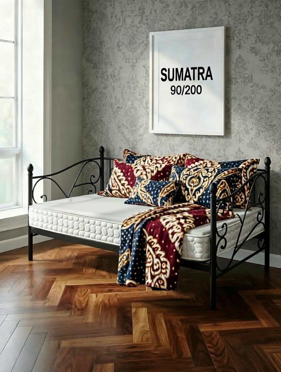 Металлическая кровать с деревянными ламелями HALMAR SUMATRA черный, 90/200 односпальная