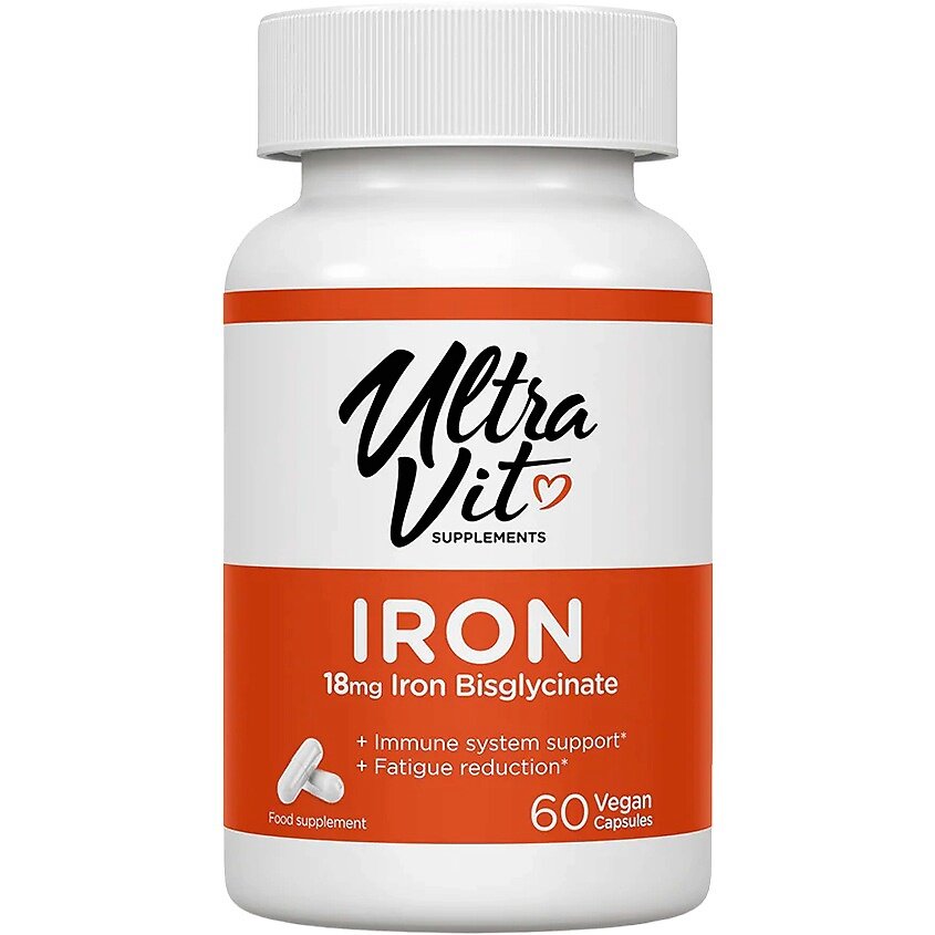 UltraVit Supplements Iron, 60 капсул, Железо (бисглицинат железа)18 мг — фото 1