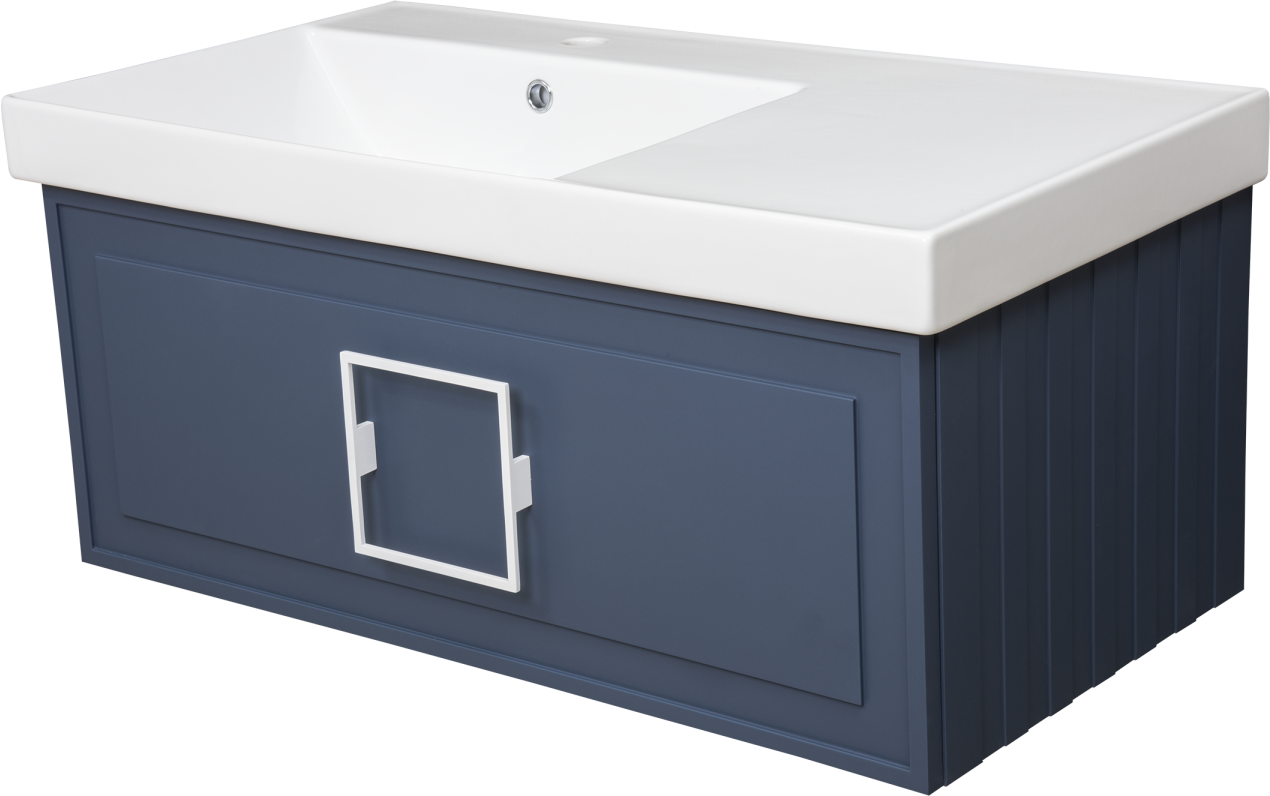 Тумба с раковиной La Fenice Cubo 90 L синяя, ручка белая