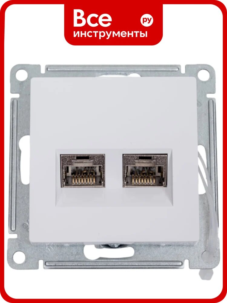 Розетка компьютерная двойная Systeme Electric AtlasDesign, RJ45+RJ45, кат.6А, механизм, Белый ATN000188