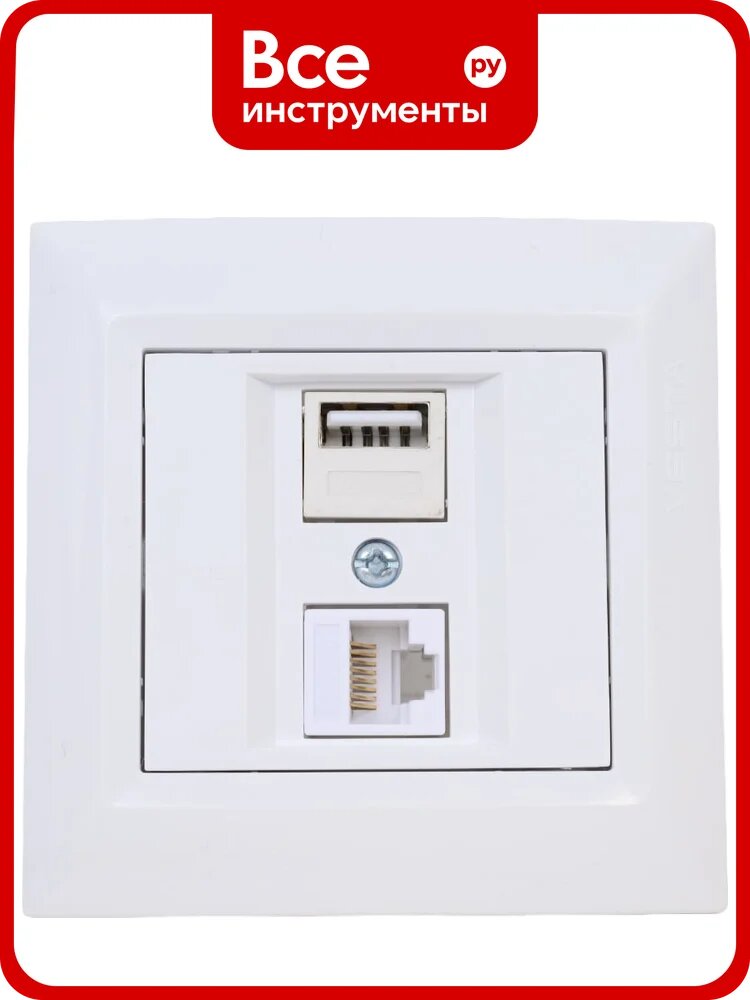 Розетка Metronex Electric Roma USB + LAN FRZ00050204BEL, ABS‑пластик, компьютерная с USB и RJ45, IP30, белый