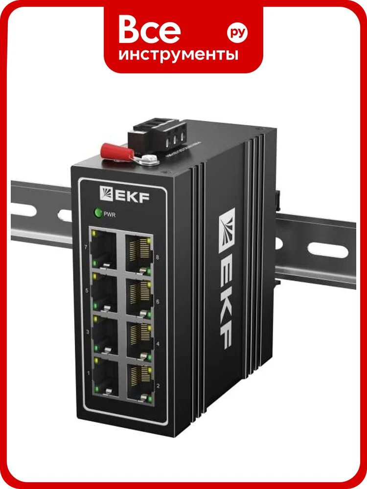 Промышленный неуправляемый коммутатор EKF U-8T, 8 портов 10/100Base-T(X) RJ45, монтаж на динрейку