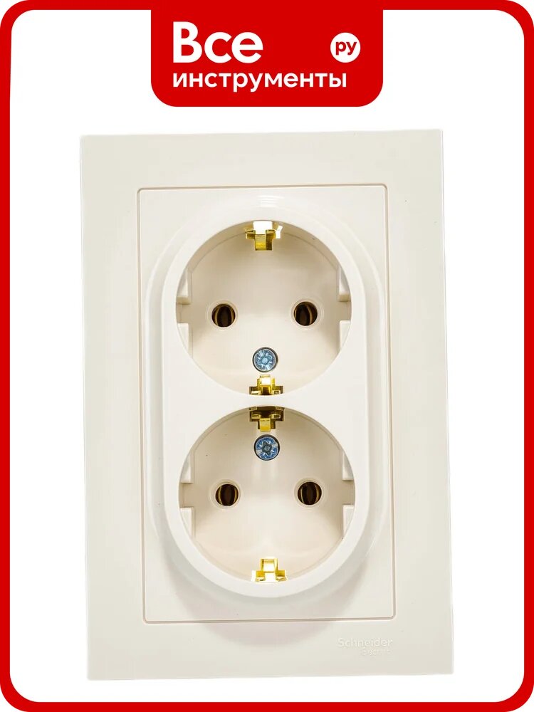 Розетка Systeme Electric (Schneider Electric) ATLASDESIGN двойная с заземлением, 16А, бежевый ATN000224, ранее