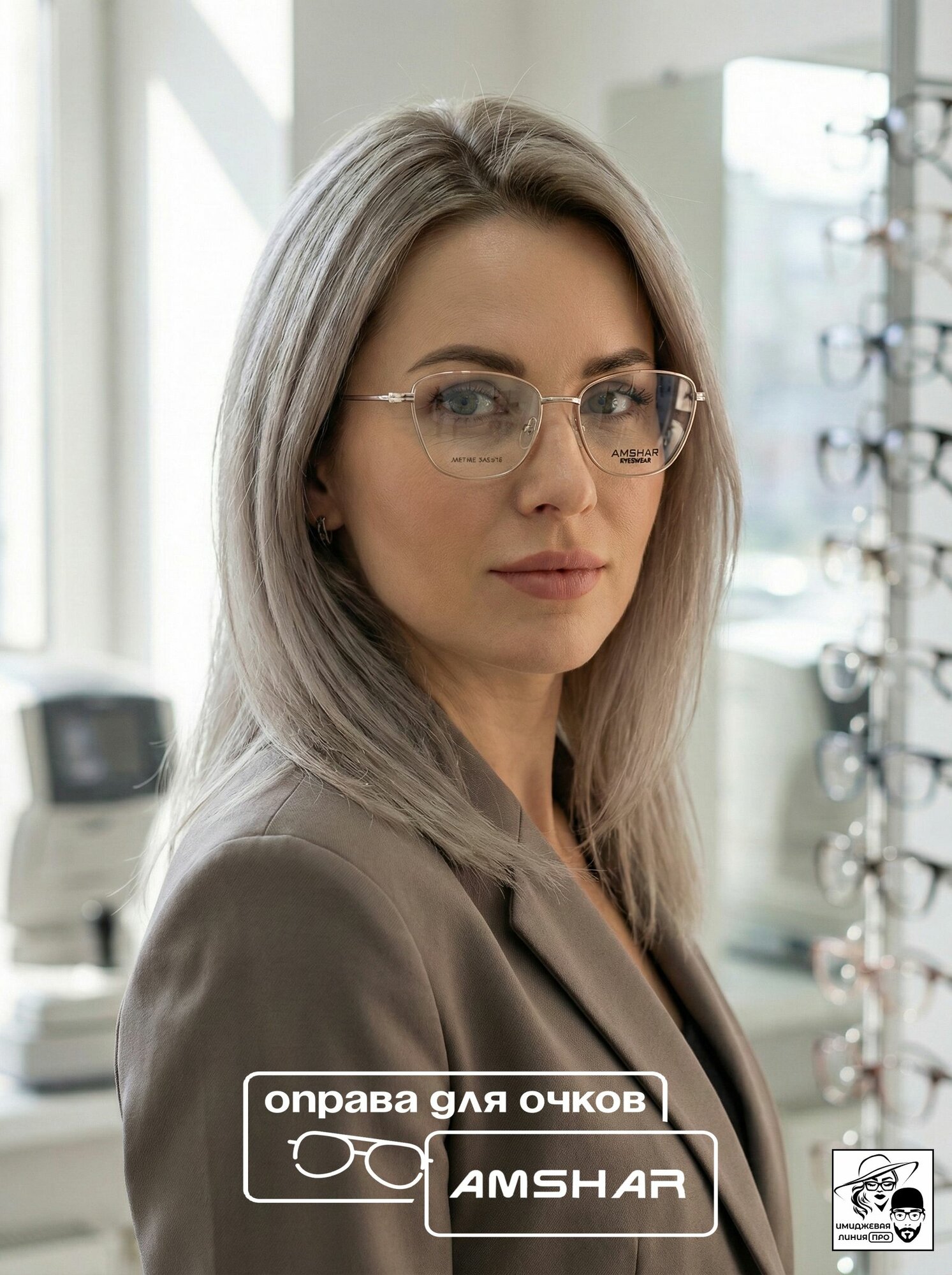 Оправа Amshar 8788, классическая, бежевая/серебристая, металл, 137 мм