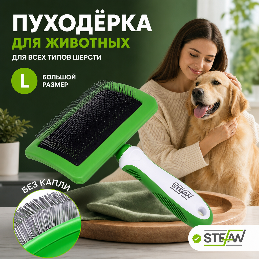 Профессиональная щетка для груминга кошек и собак, размер L, легко чистить, профессиональный уход, самоочищающаяся