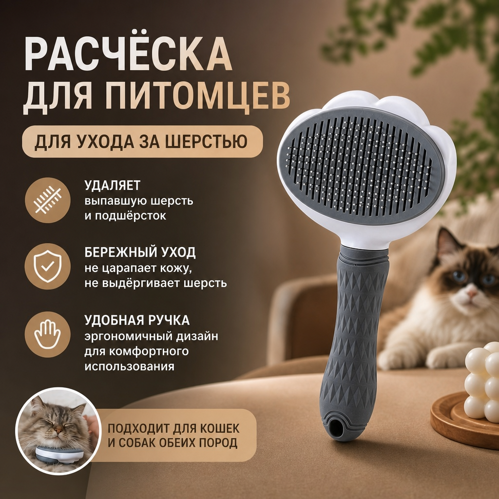 Профессиональная щетка для груминга кошек и собак, прочный, комфортный