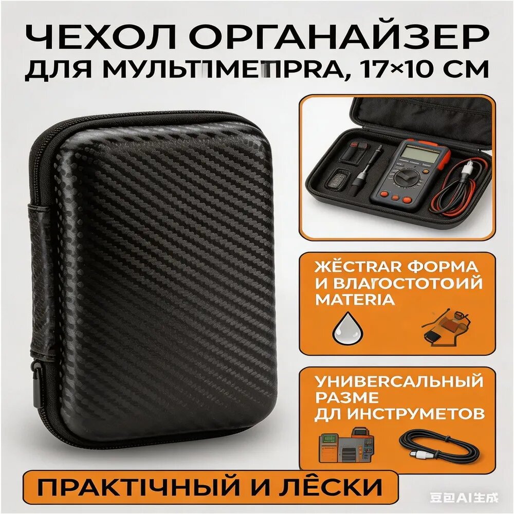 Универсальный чехол-органайзер для мультиметра, жёсткий влагостойкий кейс 18*10 см, для инструментов и электроники