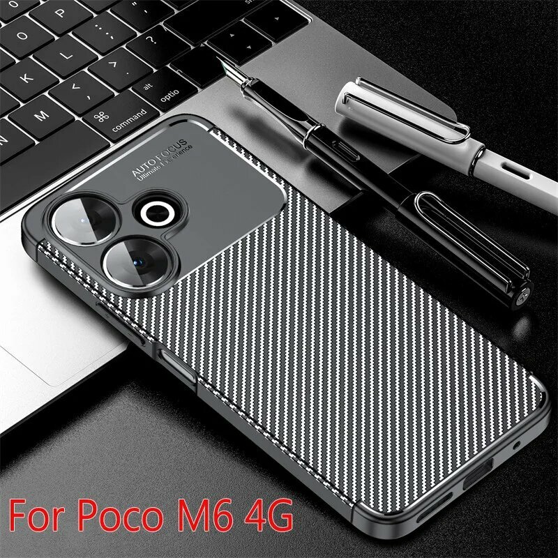 Чехол из углеродного волокна для Xiaomi Poco F6, чехол-бампер, противоударный, мягкий For Poco M6 4G