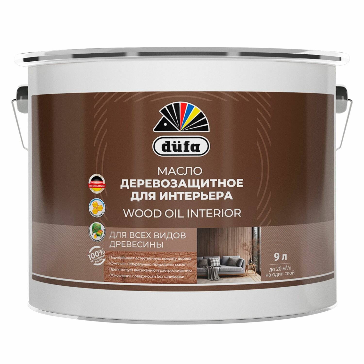 Масло деревозащитное для интерьера Dufa Wood Oil Interior бесцветное полуматовое 9 л.