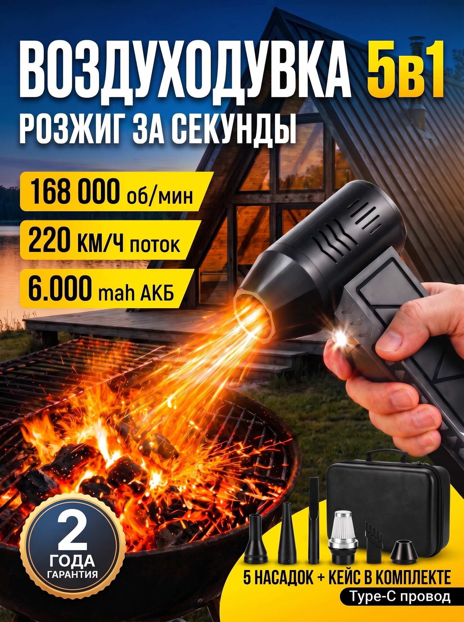 Воздуходувка аккумуляторная мощная для компьютера и авто, ветродуйка для ПК, турбовентилятор