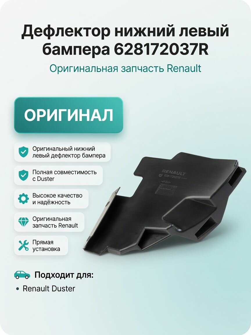 Дефлектор нижний левый бампера переднего 628172037R оригинал для Duster 2