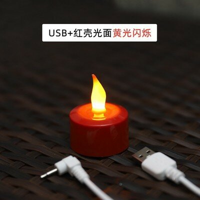 USB перезаряжаемая свеча с красным корпусом и желтым мерцающим светом