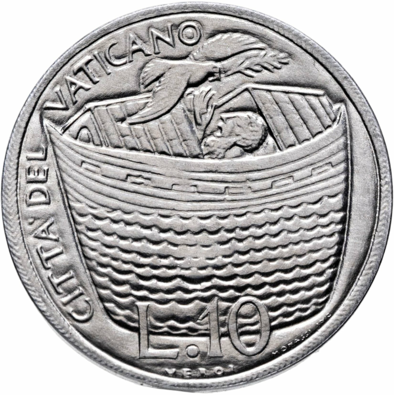 Ватикан 10 лир lire 1975 "Лето Господне", Алюминий, в сохранности UNC