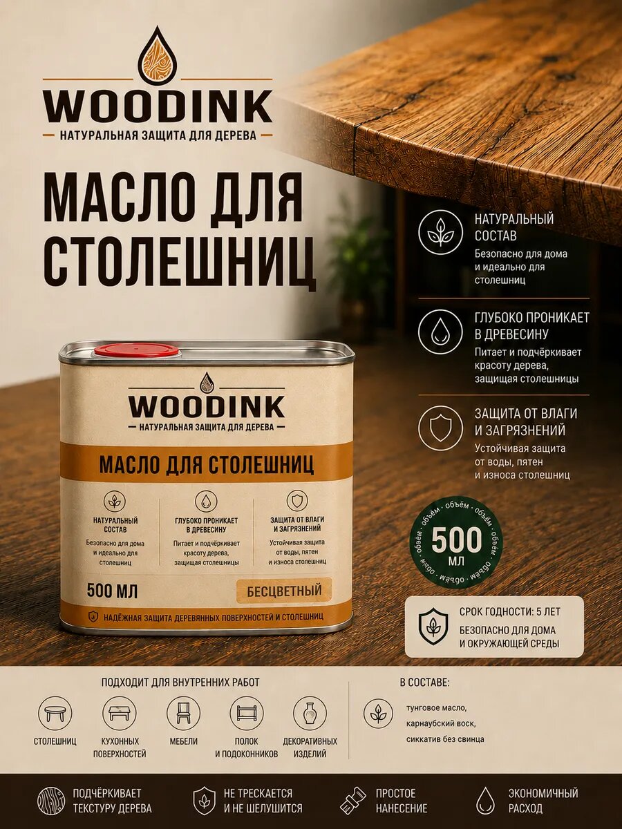 Масло тунговое для столешниц 500 мл. WOODINK
