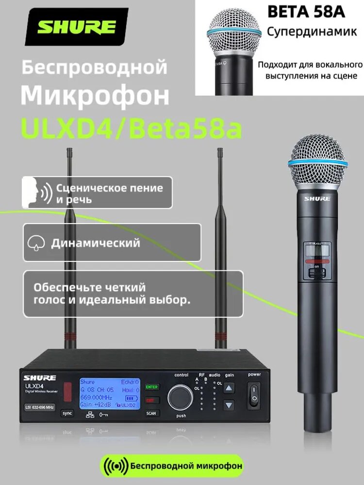 Shure Микрофон универсальный ULXD, черный матовый