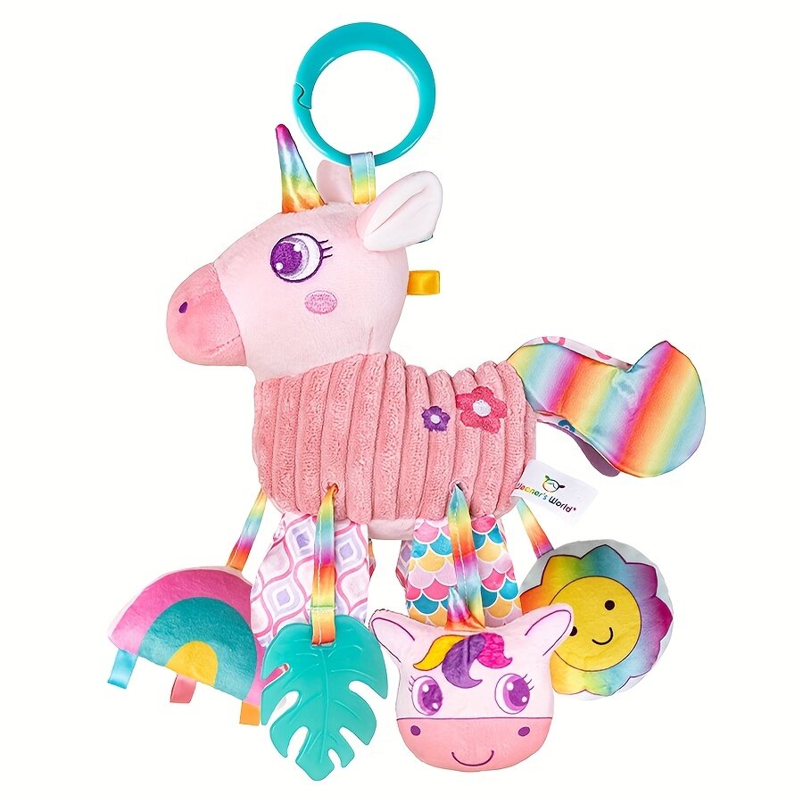 Мягкая игрушка Unicorn с подвеской и тянущимися шнурками для коляски, автокресла, кроватки, развивающая игрушка для детей 0–18 месяцев