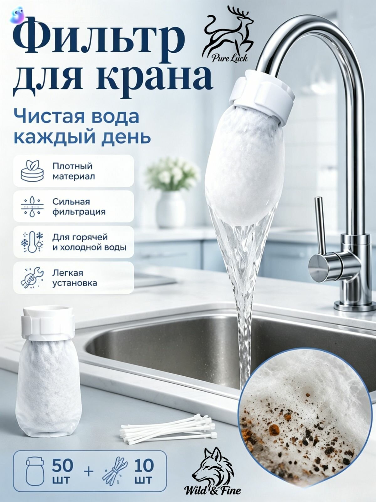 Фильтрующий хлопок 50 фильтровальных мешков + 10 ленты для фильтрации хлопковый фильтр