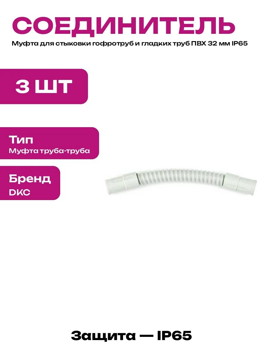 Муфта труба-труба для кабельных каналов ПВХ 32 мм серая IP65
