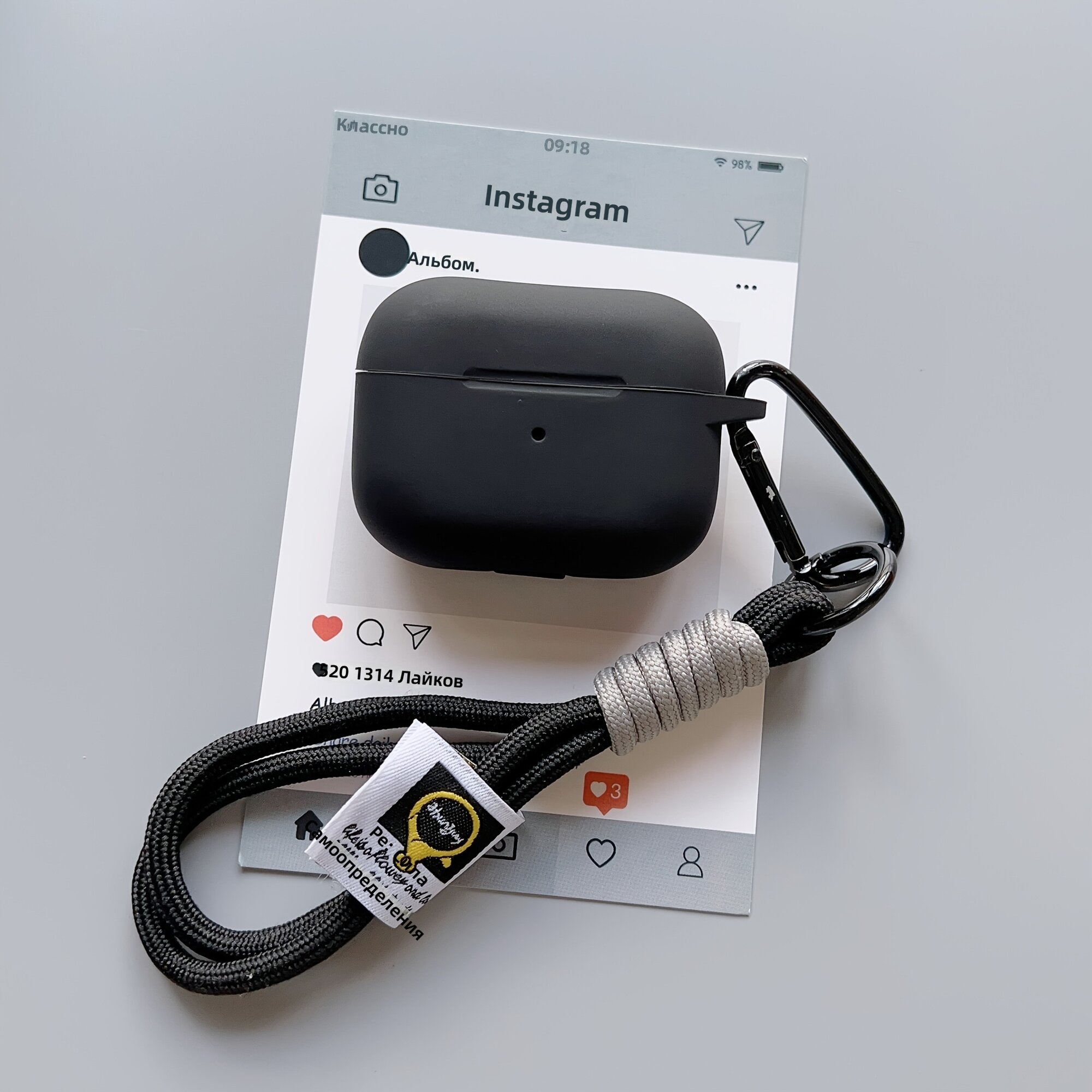 Чехол силиконовый для AirPods 3, черный, с темляком, защитный, устойчивый к царапинам, легкий, для путешествий