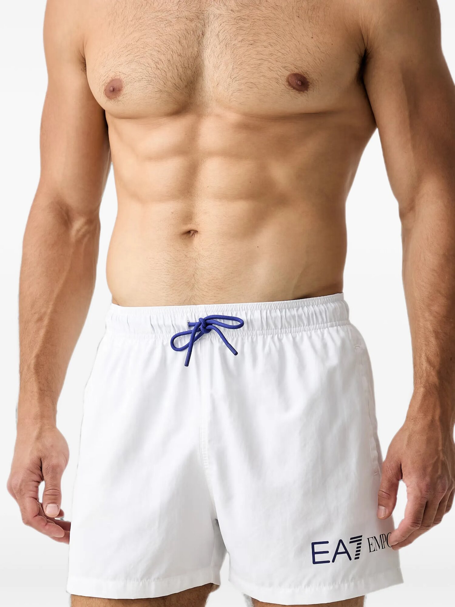Шорты для плавания EA7 EMPORIO ARMANI Logo-print drawstring swim shorts, размер 48, бежевый/белый — фото 1