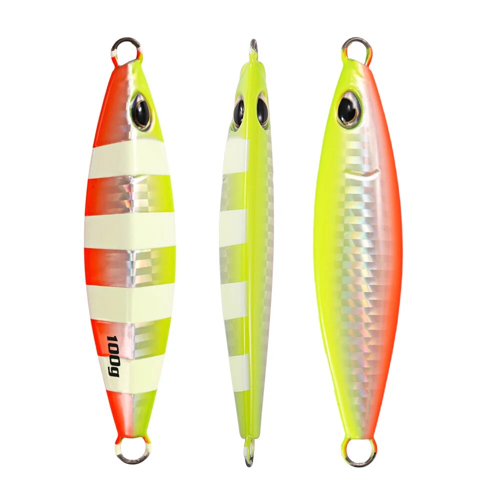 JIGGINGPRO Медленный джиг 60г 80г 100г для морской рыбалки 60g, Green Orange Glow
