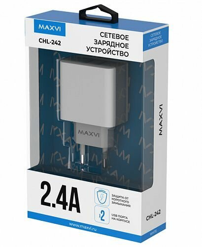 Сетевое зарядное устройство Maxvi (CHL-242) 2 USB, 2,4A белое