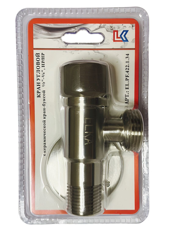 Кран угловой с керам. кран-буксой, AISI 304, 1/2"-1/2", НР/НР (уп.50/10шт)EL. PF.422.1.33