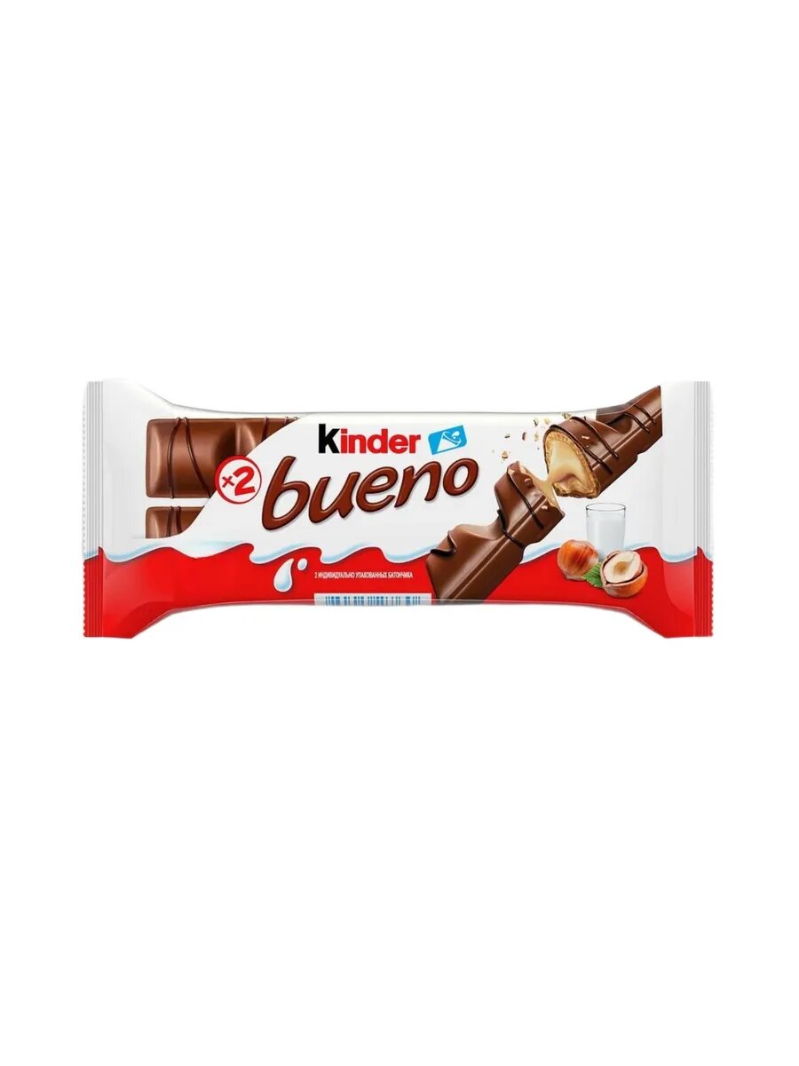 KINDER BUENO Хрустящие вафли в молочном шоколаде, 129 г